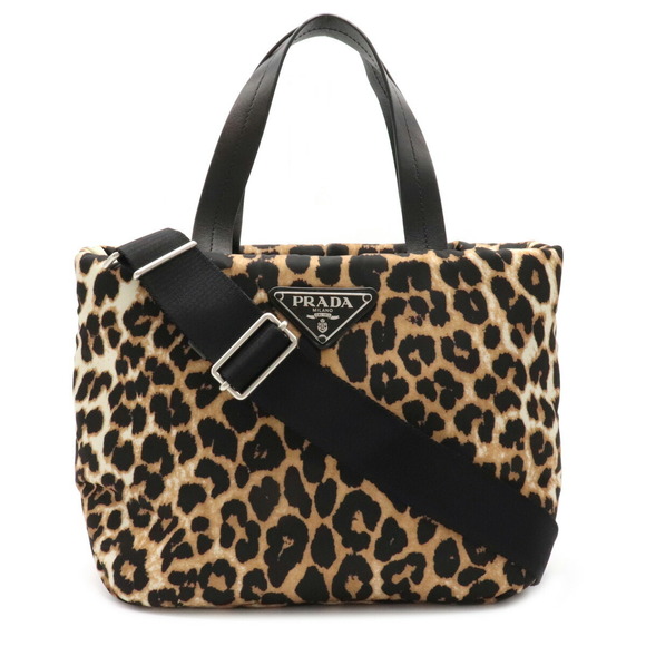 Prada | Bags | Prada Leopard Print Tote Bag Nylon Leather Black Beige ...